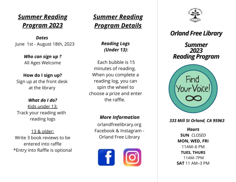 Summer Reading Info for 2023 - Orland Free Library