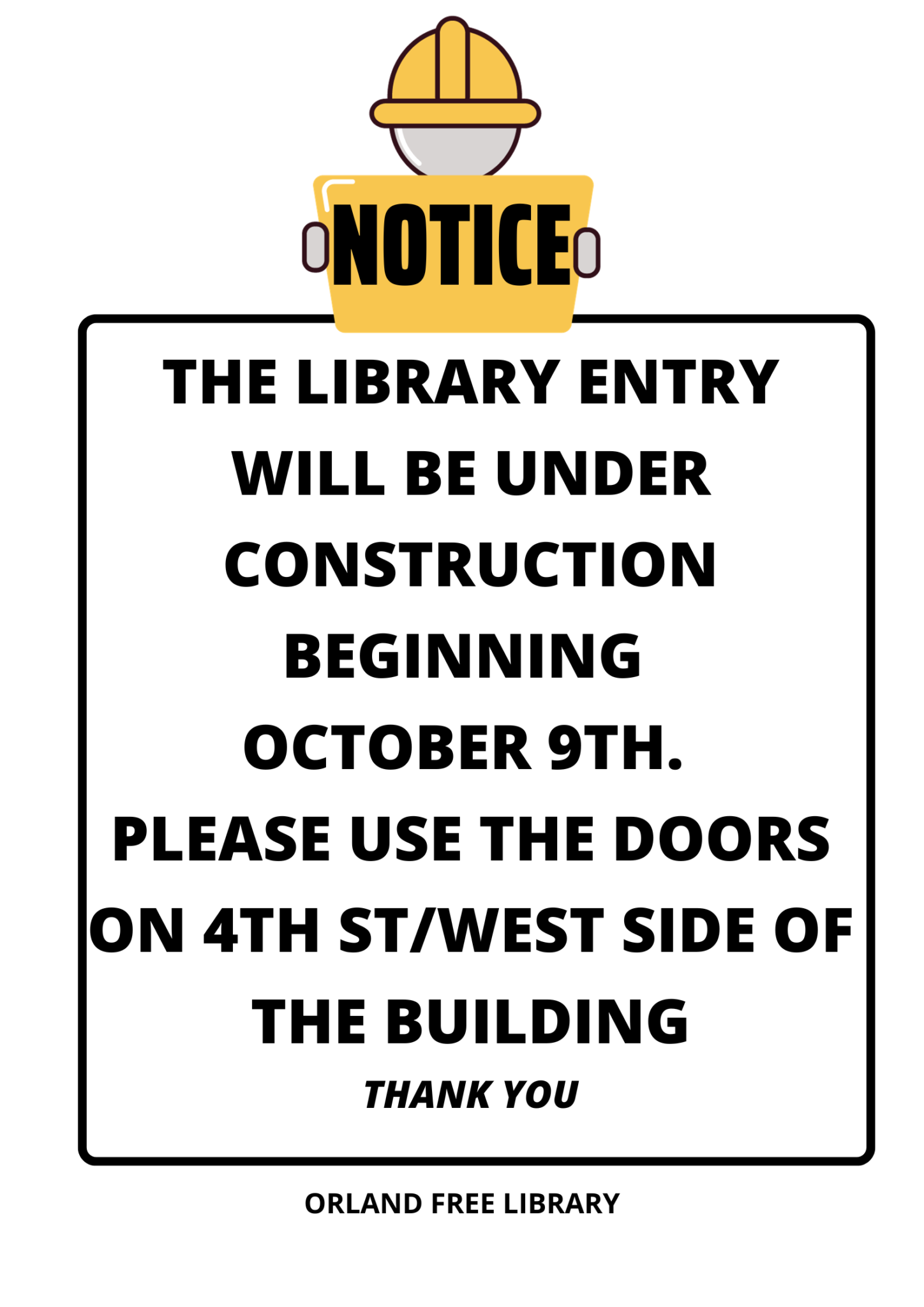 Library Entry and Sidewalk Under Construction - Orland Free Library